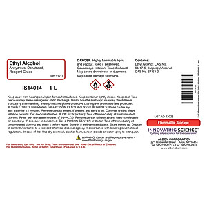 ALDON Innovating Science Reagent Grade Denatured Ethyl Alcohol, Anhydrous - 100% Alcohol, 1L - Denatured with Isopropyl Alcohol & Methanol The Curated Chemical Collection - Not for Use on Body or Skin