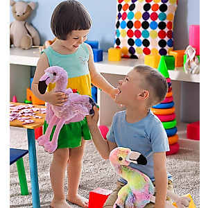 DolliBu Plush Flamingo Stuffed Toys - Super Soft Huggable Flamingo Plush Kit, Adorable Tropical Bird Plush Toys, Cute Flamingo Cuddle Gifts for Kids and Adults - 2 Pack