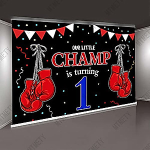 MTMETY 7x5ft Boxing Champ Theme Backdrop Our Little Champ is Turning 1 Background Boxing Gloves Baby Shower 1th Birthday Party Supply Decoration Photo Booth Studio Props Cake Table Banner BJLSME312