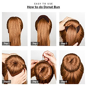 FANDAMEI Hair Bun Maker Set, Donut Bun Maker Set With 4pcs Dark Brown &4pcs Beige(2 extra-large,2 large,2 medium and 2 small), 5 pieces Hair Elastic Bands, 40 pieces Hair Bobby Pins (Brown and Gold)