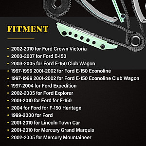 OCPTY Timing Chain Kit Gear Crank Sprocket Tensioners Guide Rails fits for 1997-2010 Ford F-150 Explorer Expedition 4.6L SOHC VIN 6 W 90387SG