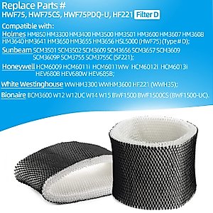 Alocs HWF75 Humidifier Filter D Replacement for Holmes - HM3500 HM3600 HM3650 HM3655 HM3656; Honey-well HCM6009; Sunbeam SCM3501 SCM3609 SCM3755C humidifier (2 Pack)