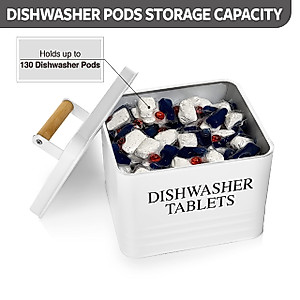 Calindiana Modern Farmhouse Metal Dishwasher Pods Container Holder with Lid for Kitchen Organization and Storage, Kitchen Essentials Decor Accessories, White
