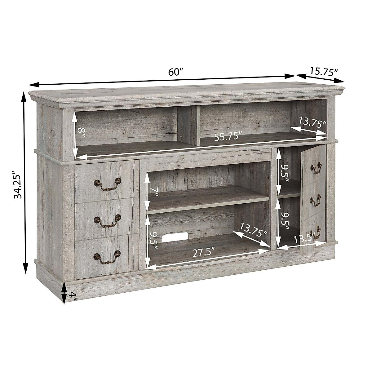 Meihua Farmhouse TV Stand for Televisions up to 65 Inch with 2 Doors and Storage Cabinets, Entertainment Center Console Table, Media Furniture for Living Room. (Gray)