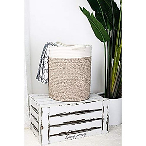 Goodpick Large Cotton Rope Basket Brown (Set of 2)-Baby Laundry Basket Woven Blanket Basket Toy Storage Bin