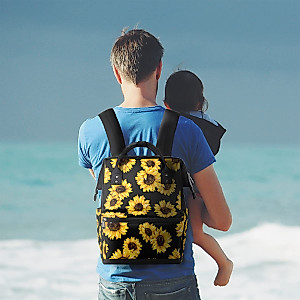 TropicalLife Sunflower Art Painting Diaper Backpack Large Capacity Baby Bags Multi-Function Zipper Casual Travel Backpacks for Mom Dad Unisex