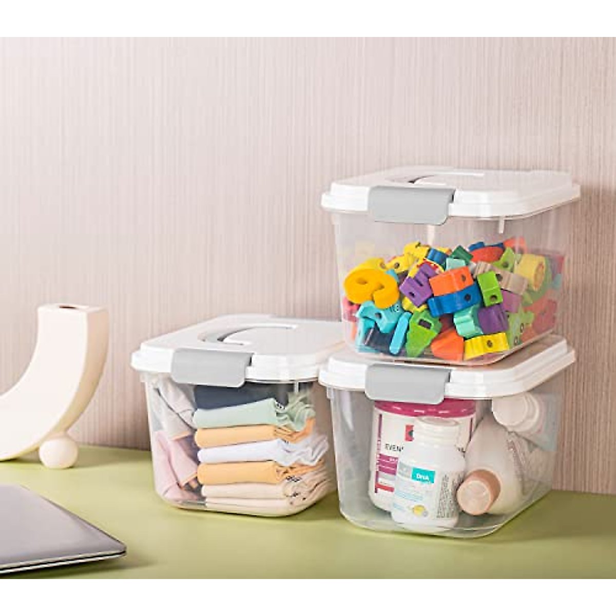 YYXB 8 Pack Clear Latch Box/Bins with Handle and Lid, Plastic Stackable Latching Box for Storage, Multi-Purpose, 5L/5.5 Quart