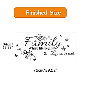 Wall Stickers, Home Decorations for Living Room, Family Where Life Begins & Love Never Ends, Letters for Wall Decor Word Sticker Decal Peel and Stick for Classroom Home Bedroom Family Office Wall Art Decor