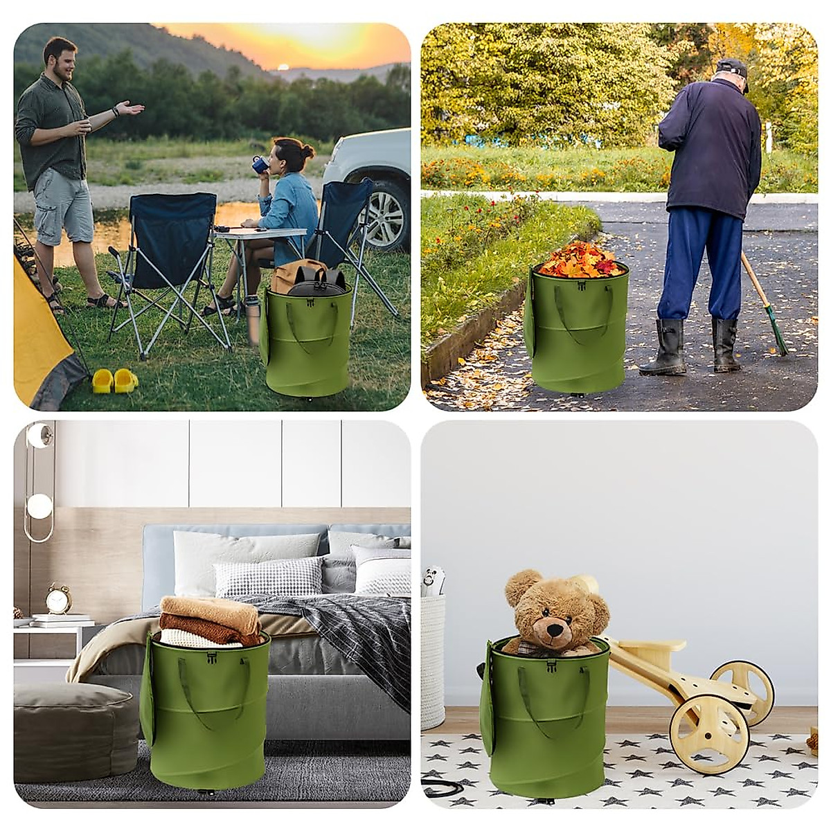 Collapsible/Pop Up Trash Can, Outdoor Trash Can and Recycling Bin 13.8x15.8 In, 600d Oxford Cloth Yard Waste Bags, Camping Trash Can Collapsible with Clip and Zip lid (1Pcs-Green 10 Gallons)