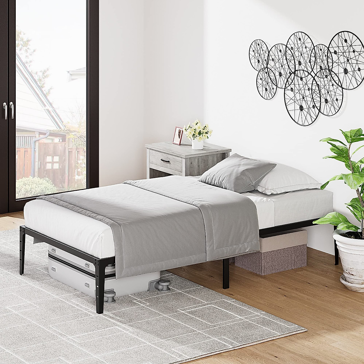 Alkmaar 14 Inch Twin Size Black Bed Frame, Metal Platform Mattress Foundation, Metal Slat Support, No Box Spring Needed, Noise Free (Twin)