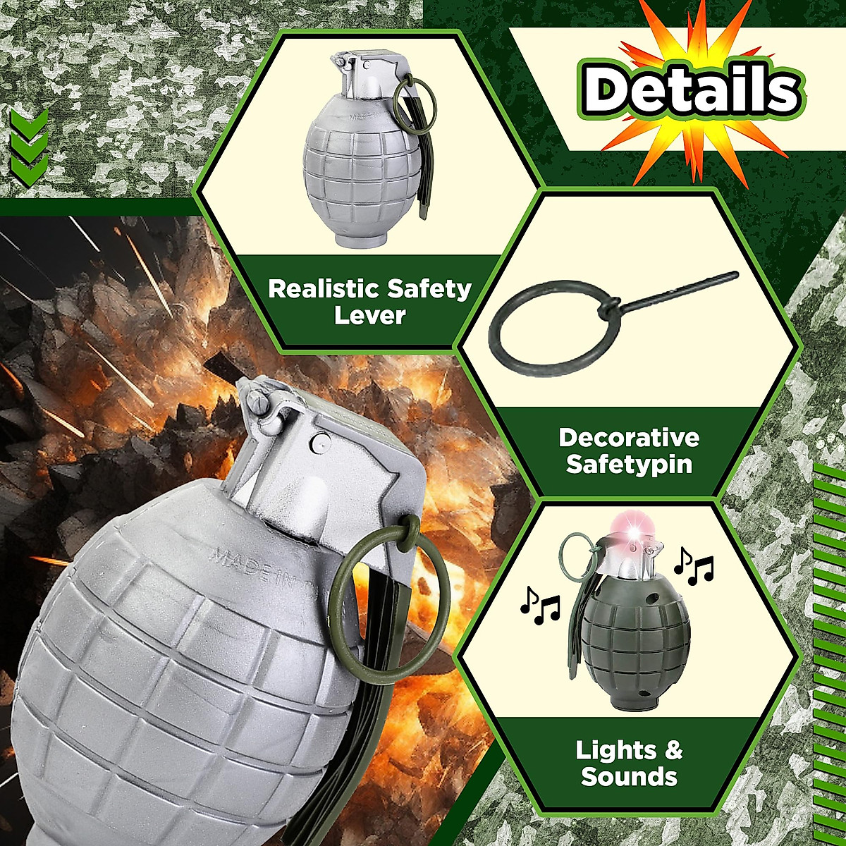 Liberty Imports 4 Pack Kids Toy Military Army Pretend Play Plastic Hand Grenades with Realistic Sound Effects