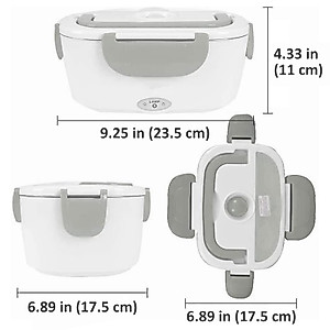 Adocfan Electric Lunch Box, Fast 60W 3 in 1 Portable Food Heater Car Use 12V/24V and Home Use 110V, Leak proof, Removable Stainless Steel Container, Fork, Spoon and Carry Bag (Gray)