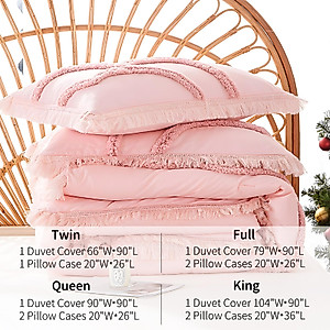 Rvciby Boho Flower Duvet Cover Queen Size Girl,Soft Microfiber Bedding Set with Tassel and Tufted Pattern,3 Pieces,1 Duvet Cover with Zipper Closure &Corner Ties and 2 Pillow Shams,90X90 Inches (Pink)