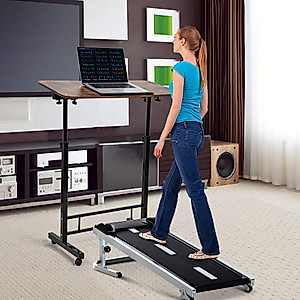 Small Standing Desk Adjustable Height,Rolling Computer Desk,Mobile Standing Desk with Wheels,Portable Stand Up Desk,Tall Computer Table,Adjustable Desktop Sit Stand Desk,Size 31.5x15.7 Inch Brownish C