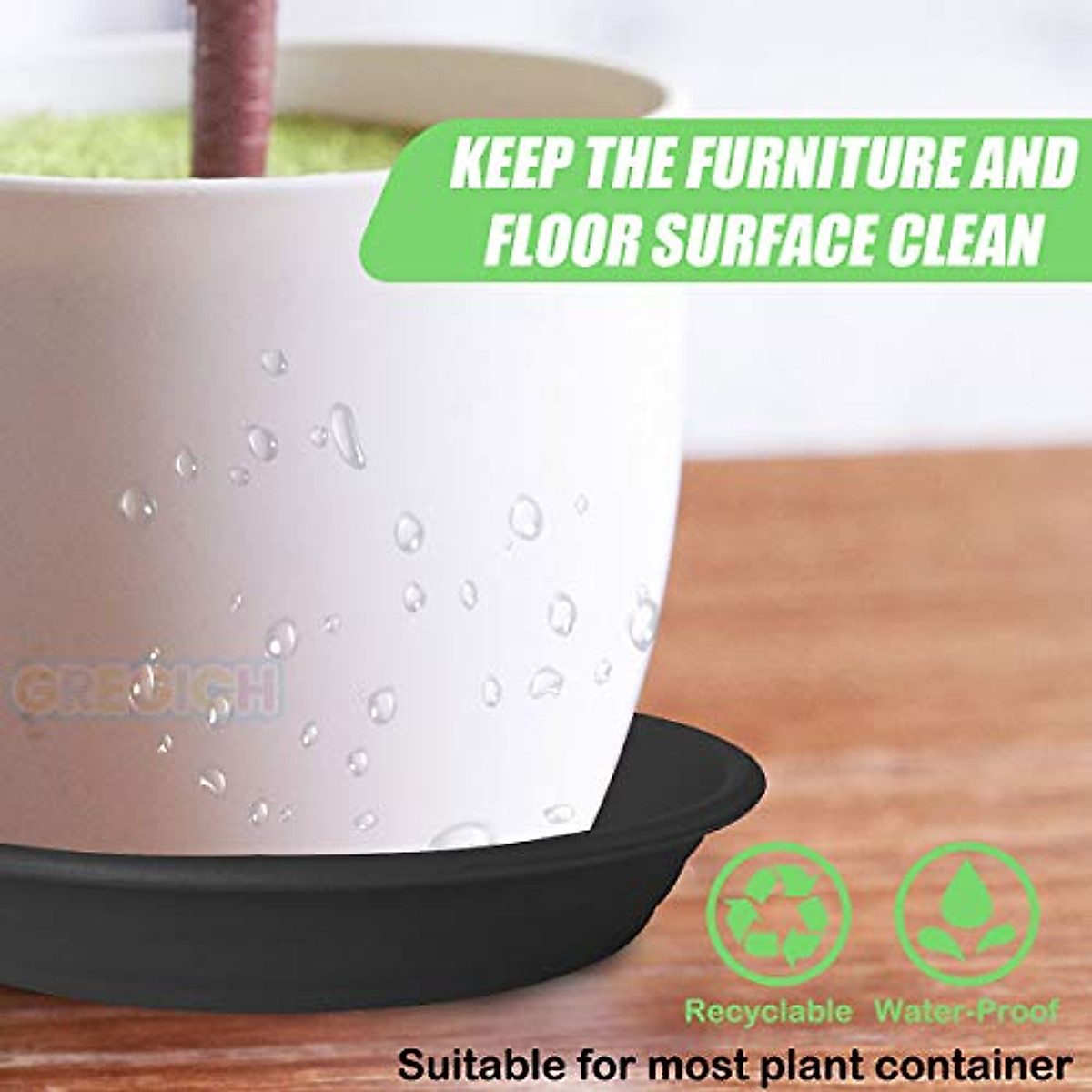 GREGICH 6 Pack Plastic Plant Saucer Plant Tray Planter Water Drip Tray, Plant Saucers for Indoors Outdoor Plant Drainage Tray, Thick Heavy Durable Sturdy Flower Pot Saucers Plant Trays for Pots Base