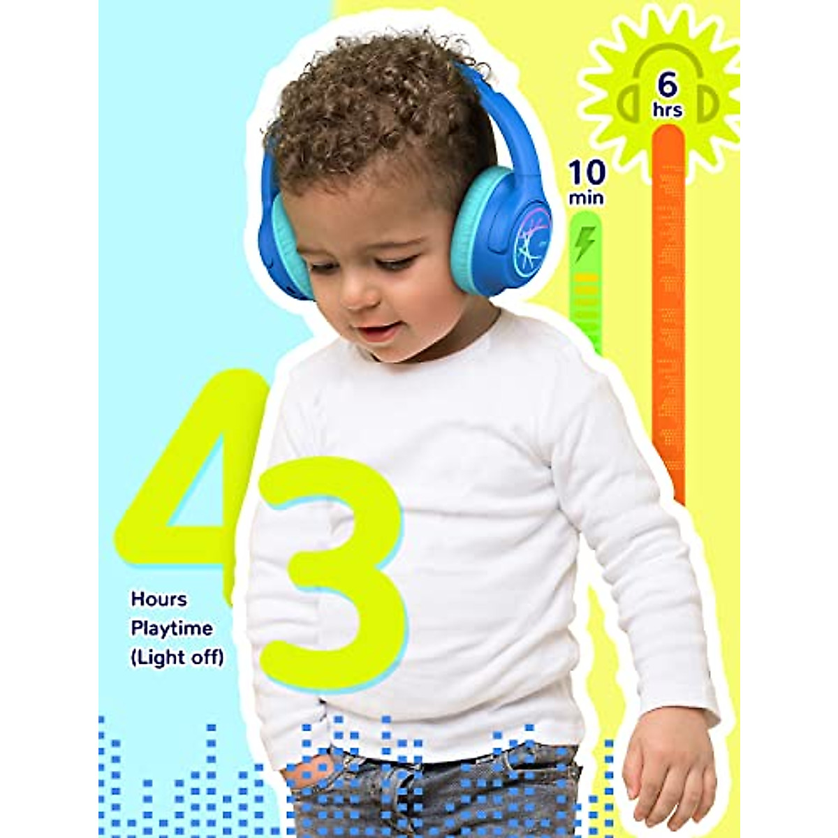 iClever Kids Bluetooth Headphones with LED Lights, BTH18 Safe Volume 74/85/94dBA, 43H Playtime, Stereo Sound, USB-C, AUX Cable, Bluetooth5.3 Over Ear Kids Headphones Wireless for Tablet/Travel, Blue