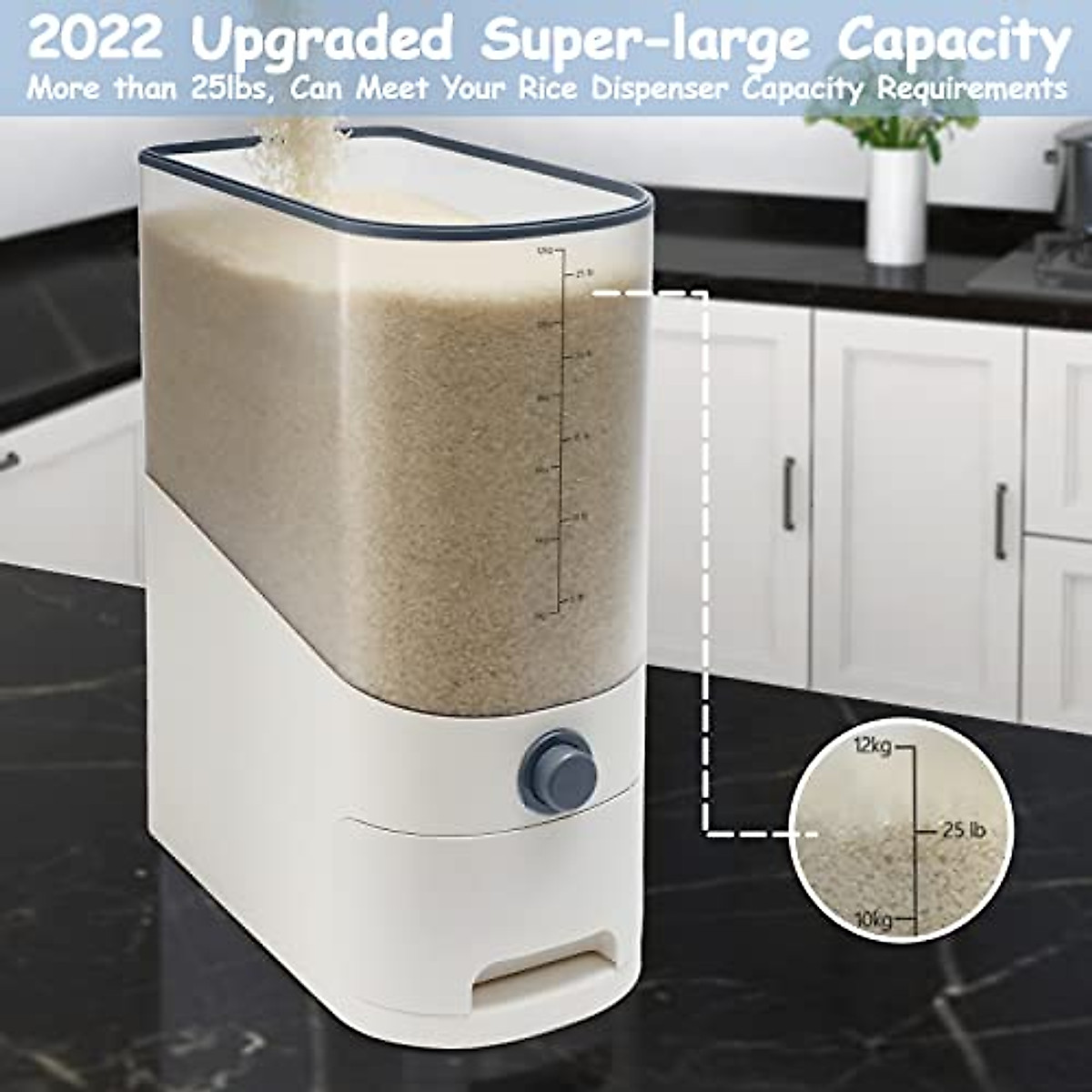 Cosyzone 26.5 Lbs Rice Dispenser, Large Sealed Grain Container Storage with Measuring Cup, Rice Container Kitchen Organization and Pantry Store for Cereal Dry Food