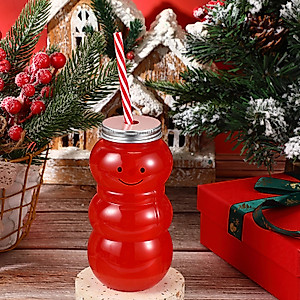 Sliner 20 Pack Christmas Plastic Juice Bottle 17 Oz Snowman Shaped Reusable Water Bottles with Lids and Straws Empty Milk Beverage Bottle Juicing Drink Containers for Christmas Party Favor Daily Use