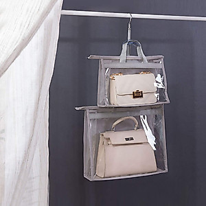 Regilt 3 PCS Transparent Handbag Storage Organizer Space-Saving Dust Cover Bag Dust-Proof Purse Storage Bag with Zipper and Handle (Grey, 3)