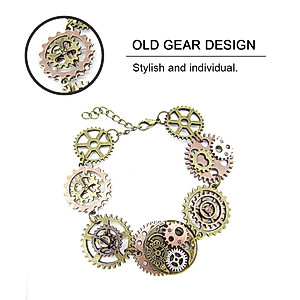 MINIDUO Steampunk Bracelet,Retro Punk Gothic Gear Bracelet Wristband Choker Pendant for Women, Halloween Party