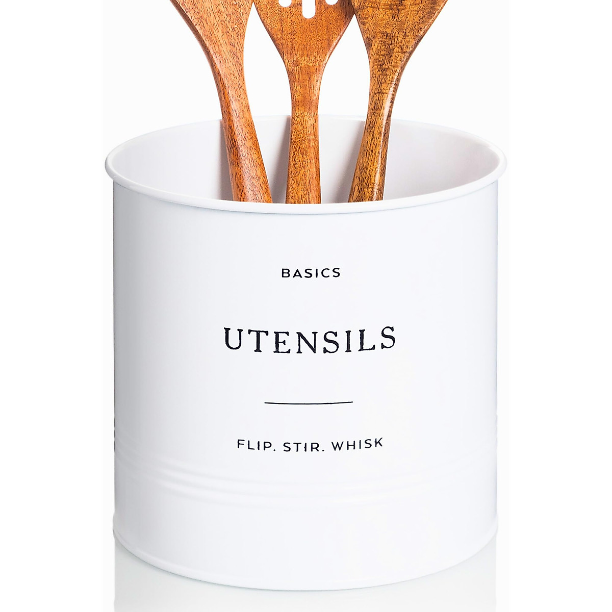 D'Lifeful Farmhouse Kitchen Utensil Holder (Jumbo Size - 7" x 7”) - Large Utensil Caddy for Countertop, Utensil Holder for Kitchen Counter Decor, Utensil Organizer (White)