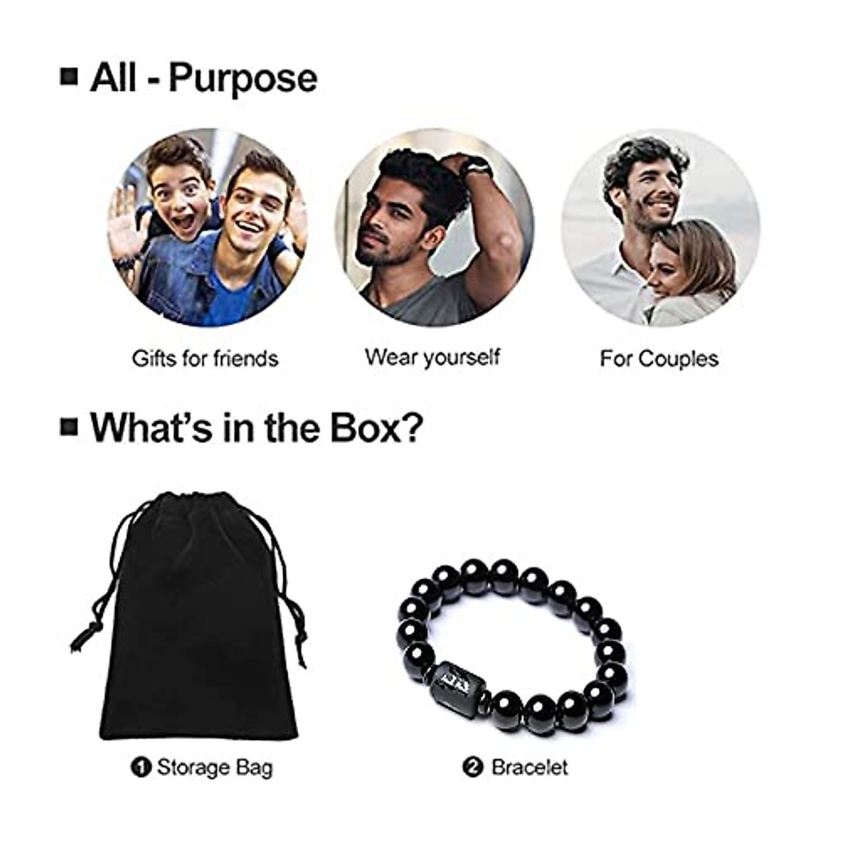 SX Commerce Natural Obsidian Stone Bead Bracelet Couple Men 10mm and Women 8mm Dragon and Phoenix Totem Jewelry (Phoenix)