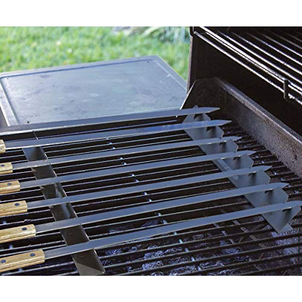 Goutime Stainless Steel Shish Kabob Skewer Rack with Storage Bag, Universal Barbecue BBQ Skewers Holder for Grill