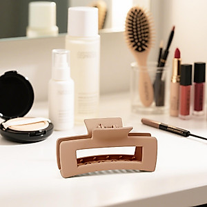 TOCESS Big Hair Claw Clips for Women Large Claw Clip for Thin Thick Curly Hair 90's Strong Hold 4.33 Inch Nonslip Neutral Matte Hair Clips (4 Pcs)