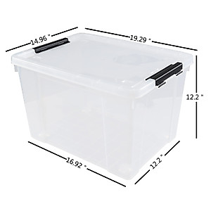 Drephia 4 Pack Clear Latch Storage Bin with Lid and Wheels, 50 L Large Plastic Storage Box