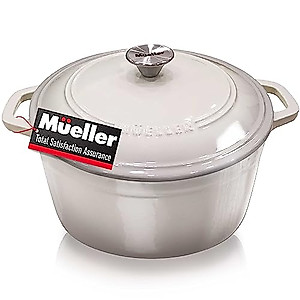 Mueller DuraCast 6 Quart Enameled Cast Iron Dutch Oven Pot with Lid, Dual Handles, Heavy-Duty Braiser Pan, Stainless Steel Knob, for Braising, Stews, Roasting, Baking, Safe across All Cooktops, White