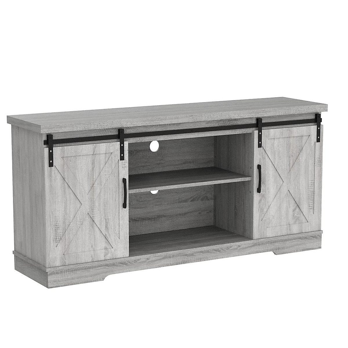 GAOMON Farmhouse TV Stand - Modern Entertainment Center for 65 Inch TVs, Barn Door Console Table with Storage & Shelves - Grey Living Room Furniture