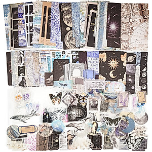 Knaid 200 Pieces Vintage Ephemera Bundle Junk Journal Kit Scrapbook Supplies Paper Sticker Material Pack for Art Journaling Bullet Journals Planners Collage Decoupage Crafter Gifts (Black & Blue)