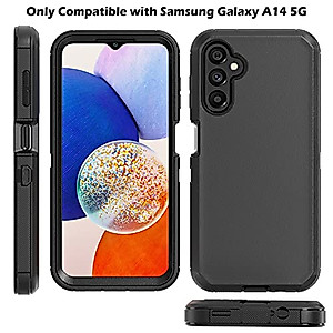 TASHHAR Phone Case for Samsung Galaxy A14 5G case,Heavy Duty Hard Shockproof Armor Protector Case Cover with Belt Clip Holster for Samsung A14 5G 2023 Phone Case (Black)