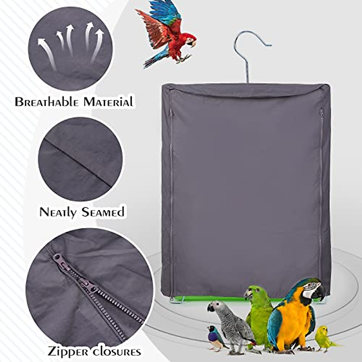 Bonaweite Bird Parrot Cage Cover Shade, Windproof Light-Proof Sleep Reduces Distractions Night Accessories Cloth Without Cage-13x13.4x17.7in (LxWxH)