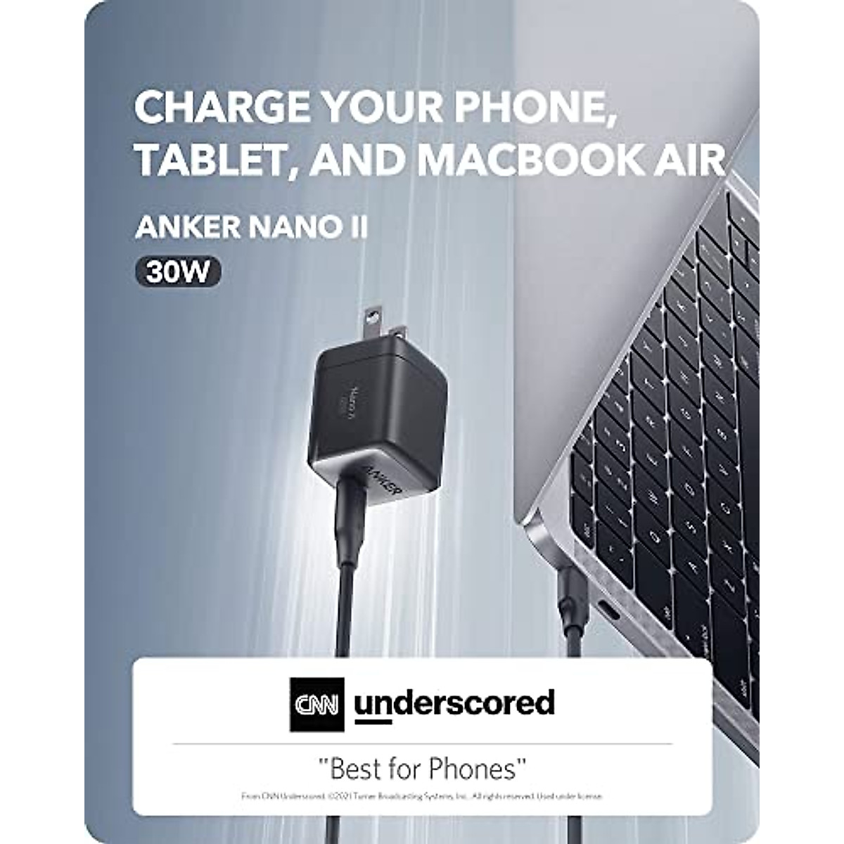 USB C , Anker Nano II 30W Fast Charger Adapter, GaN II Compact Charger (Not Foldable) for MacBook Air/iPhone 13/13 Mini/ 13 Pro/ 13 Pro Max/ 12, Galaxy S21, Note 20, iPad Pro, Pixel, and More