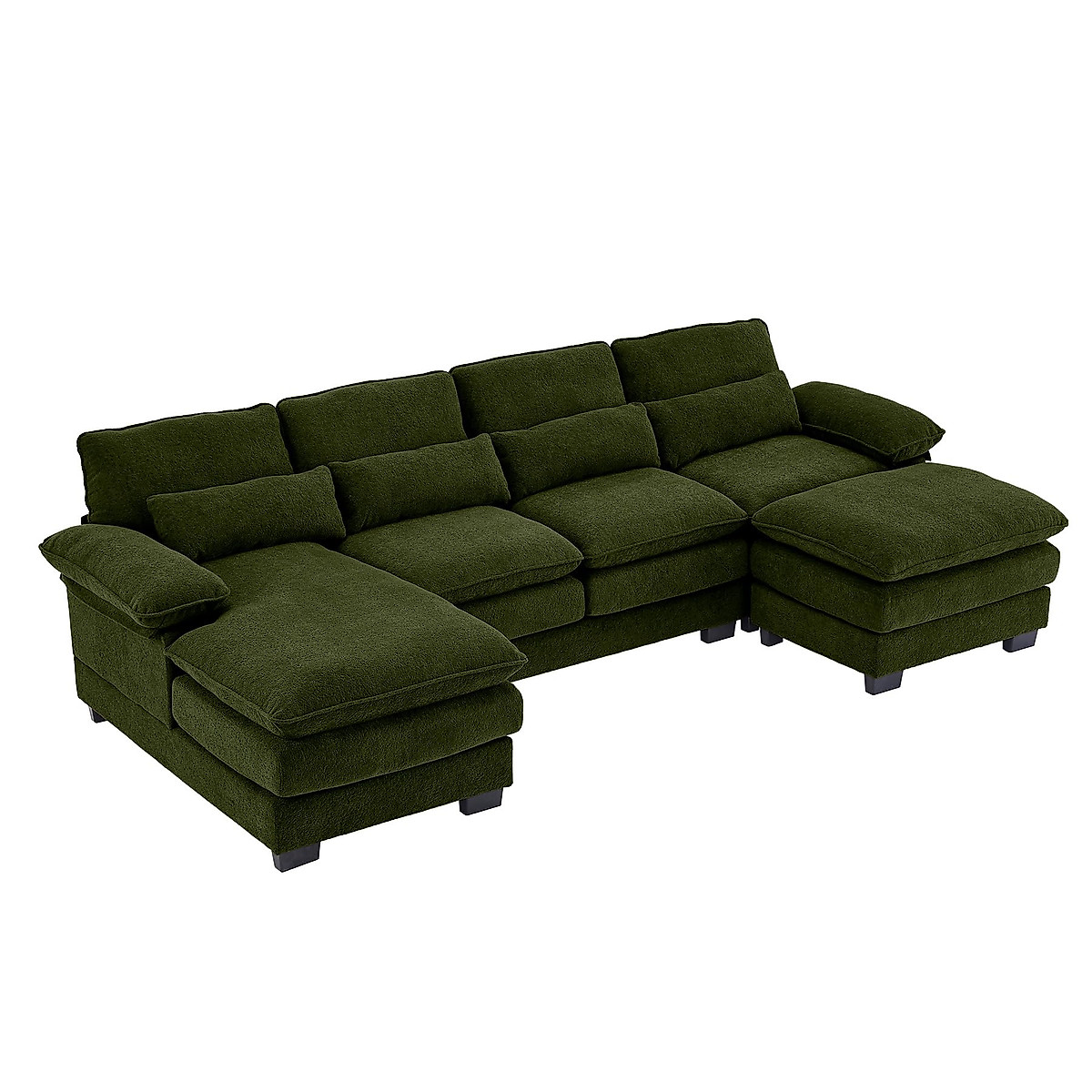 OUYESSIR U Shape Sectional Sofa Cloud Couch for Living Room, Modern Chenille Comfy Modular Sofa, 4 Seat Upholstery L-Shaped Sleeper Sofa with Chaise Lounge & Ottoman, 114" (Emerald Green