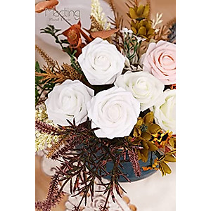 MACTING White Artificial Flowers 30pcs Real Touch Faux Flower Foam Fake Roses with Stems for DIY Wedding Bouquets Centerpieces Floral Arrangements Party Tables Home Decorations