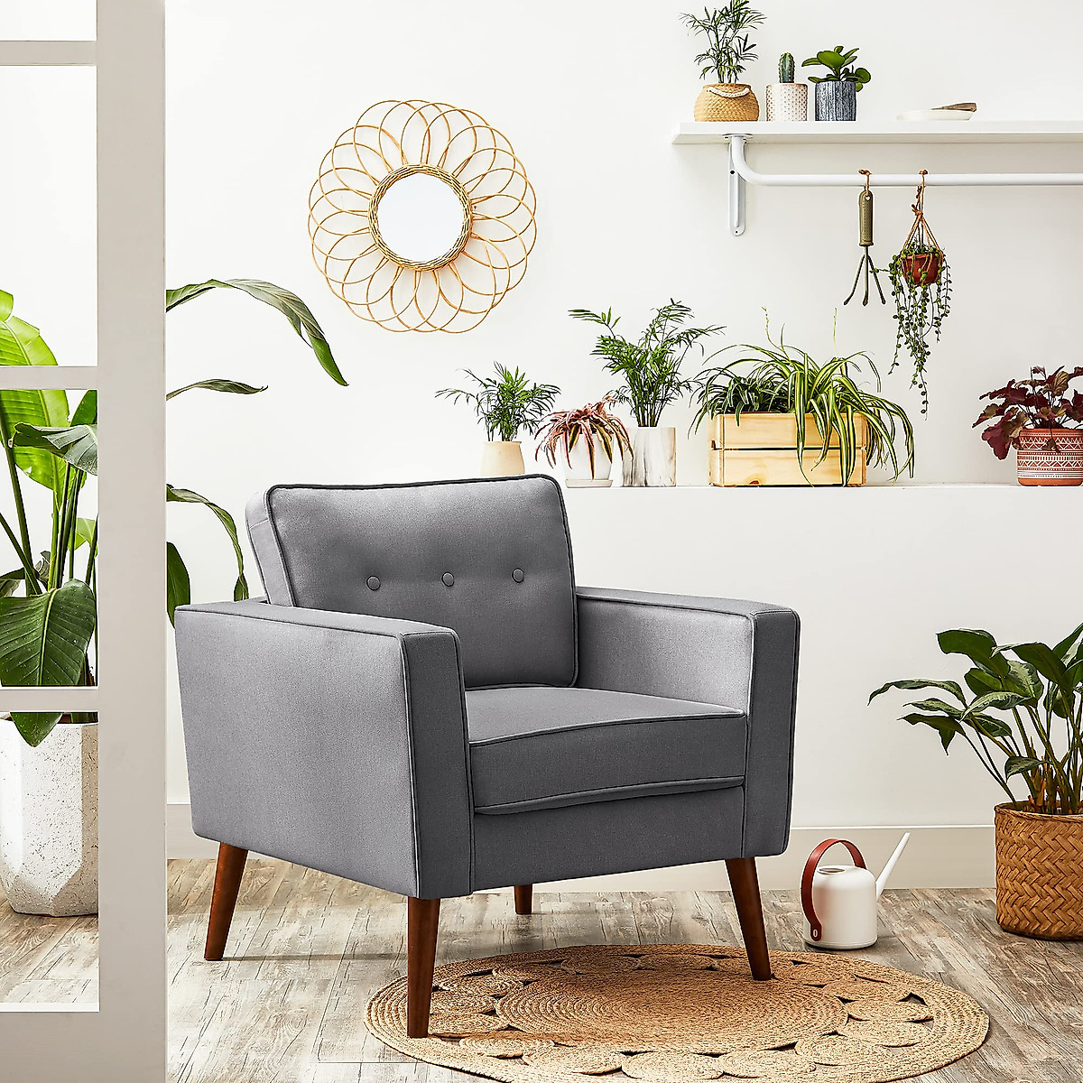 VASAGLE Accent Chair with Upholstered Cushion, Solid Wood Legs, for Living, Dining Room, Office, 31.5 x 31.5 x 30.7 Inches, Gray