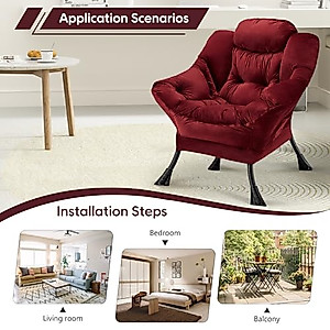 Congermom Fabric Lazy Chair Large Accent Chair,Velvet Frabic Modern Lounge Reading Chair with Armrests & Side Pocket,Upholstered Armchair for Living Room,Bedroom,Dorm(Dusty Rose)