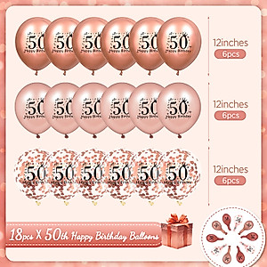 50th Birthday Balloons 18 Pcs Rose Gold Happy 50th Birthday Latex Balloons Confetti Balloons for Men Women 50th Anniversary Birthday Party Decorations Rose Gold Balloons Birthday Decor Supplies12 inch