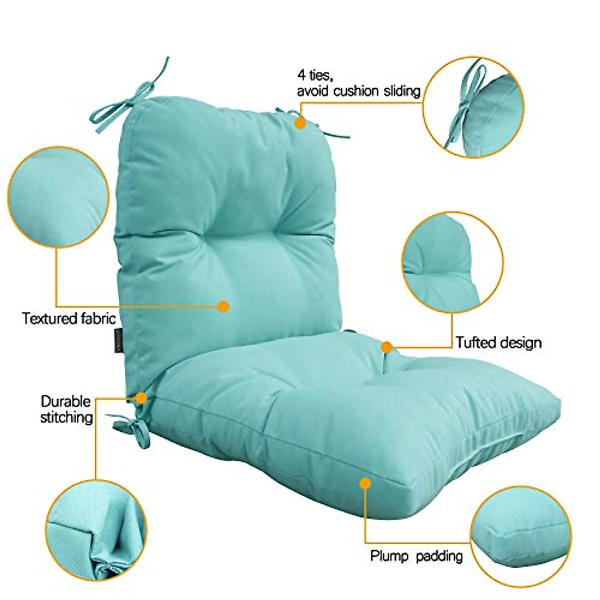 BOSSIMA Outdoor Indoor High Back Chair Tufted Cushions Comfort Replacement Patio Seating Cushions Deep Green