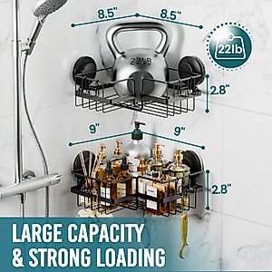 TAILI Corner Shower Caddy Suction Cups 2 Pack with Hooks Heavy Duty, Shower Shelf Basket Wall Mounted Organizer for Bathroom, Rustproof Stainless Steel Shower Rack, Drill-Free Removable