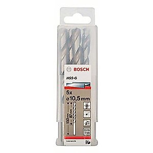 Bosch 2608595078 Metal Drill Bit Hss-G 10, 5mmx3.43inx5.24In 5 Pcs