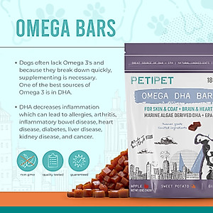 PETIPET Omega 3 Vegan Chew Treats for Dogs - EPA & DHA - Itchy Skin, Soft & Shiny Coat, Shedding, Mange & Hot Spots Treatment, Joint Inflammation, Heart & Brain Health Natural Dog Supplement