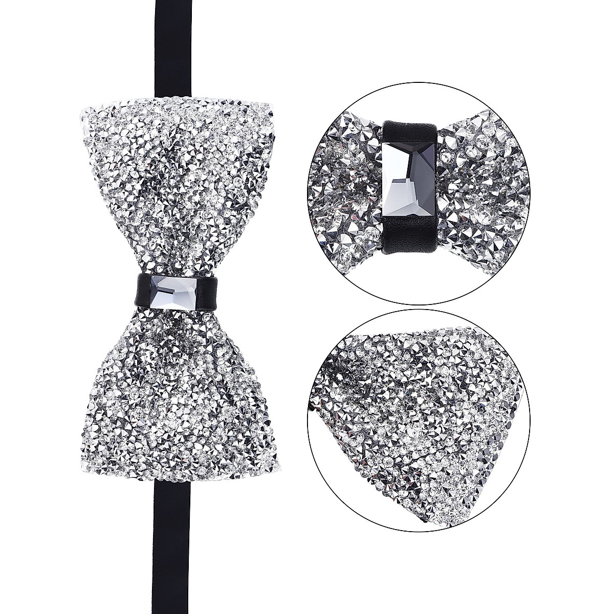 2 Pieces Rhinestone Bow Ties Banquet Bowties Men's Pre-tied Bow Ties for Wedding and Parties (Silver)