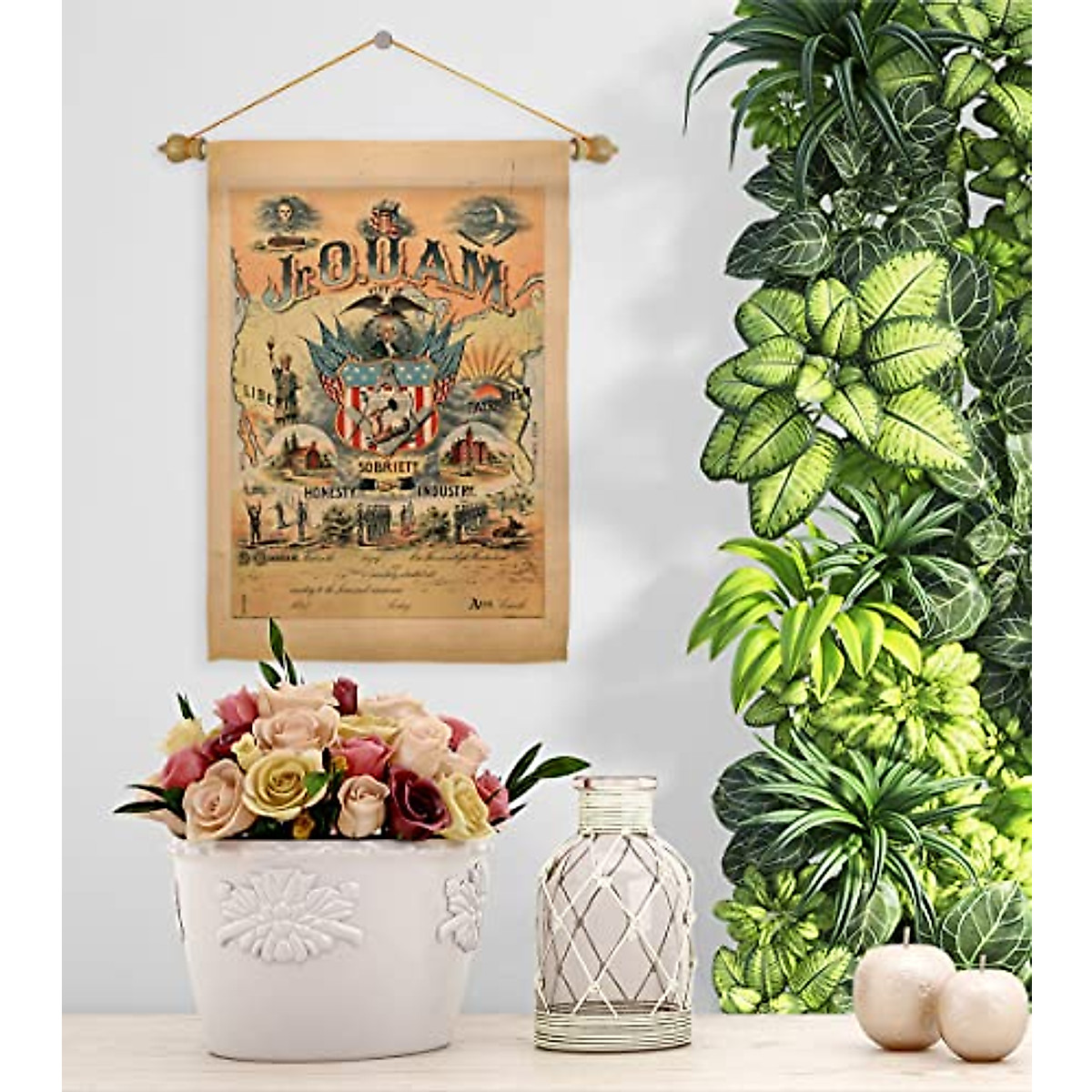 Americana Home & Garden Jr. O. U. A. M. Garden Flag Set Wood Dowel Americana US Historic July Memorial Veteran Independence United State American House Banner Small Yard Gift Double-Sided, Made In USA