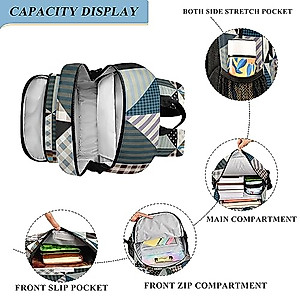 ODAWA Patchwork Geometric Pattern Kids School Backpack with Reflective Strips Laptop Bookbag for Women Travel Daypack