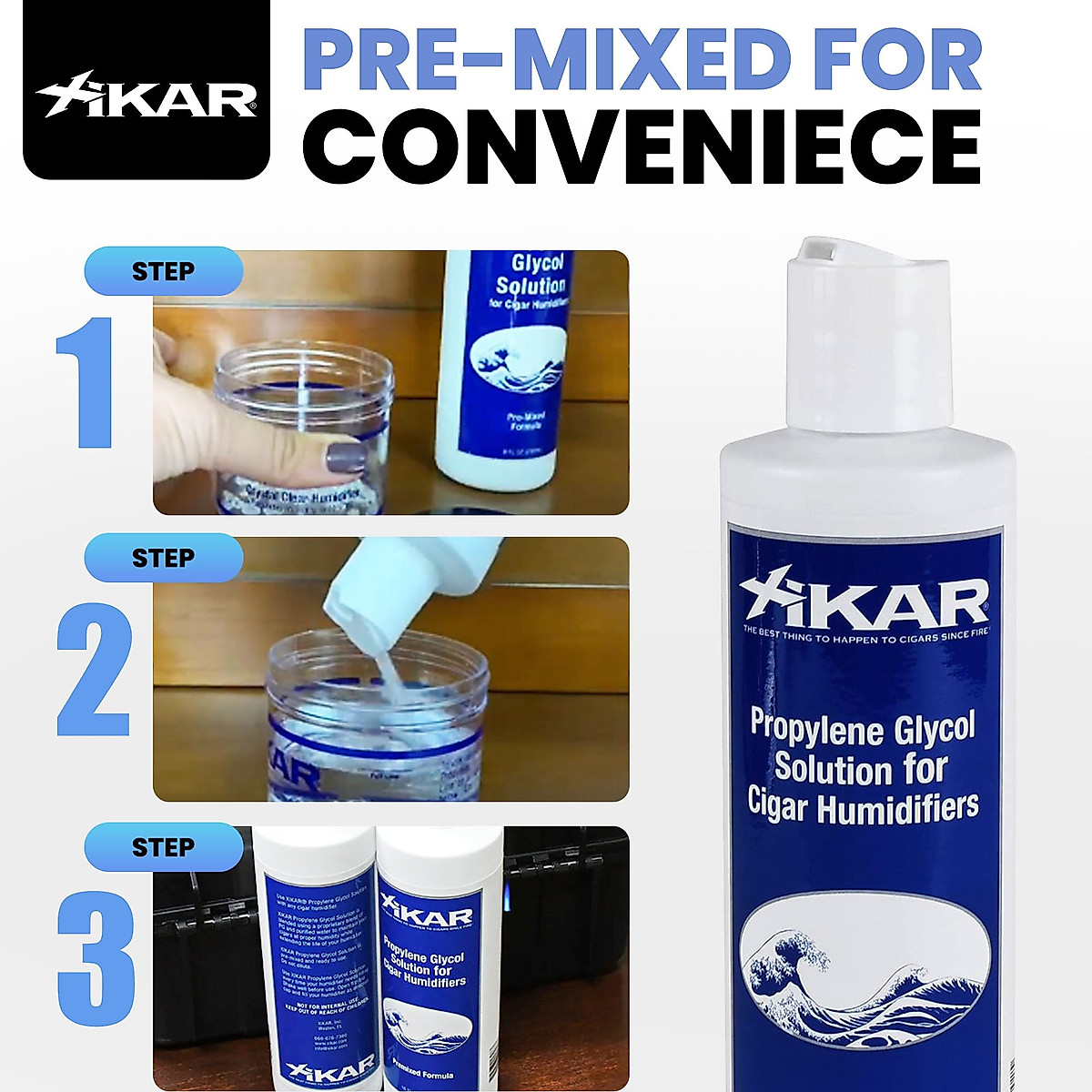 Xikar Cigar Humidor Solution - Premium Pre-Mixed Propylene Glycol for 70% Relative Humidity Maintenance, Consistent Humidity Control, Easy-to-Use Liquid for Reliable Cigar Humidification, 16 Fl Oz