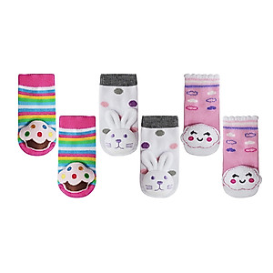 PUPPET Baby Girl Rattle Socks Set for 0-6 Months Cute Infant Socks with Plush Bunny Design