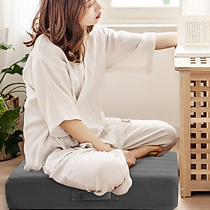 MeMoreCool Square Floor Pillow Seating for Adults Kids, Large Meditation Cushion Floor Pillow with Thick Foam & Soft Tufted Cover, Washable Big Pillow Seat Floor Cushion for Sitting Yoga, 22" Grey